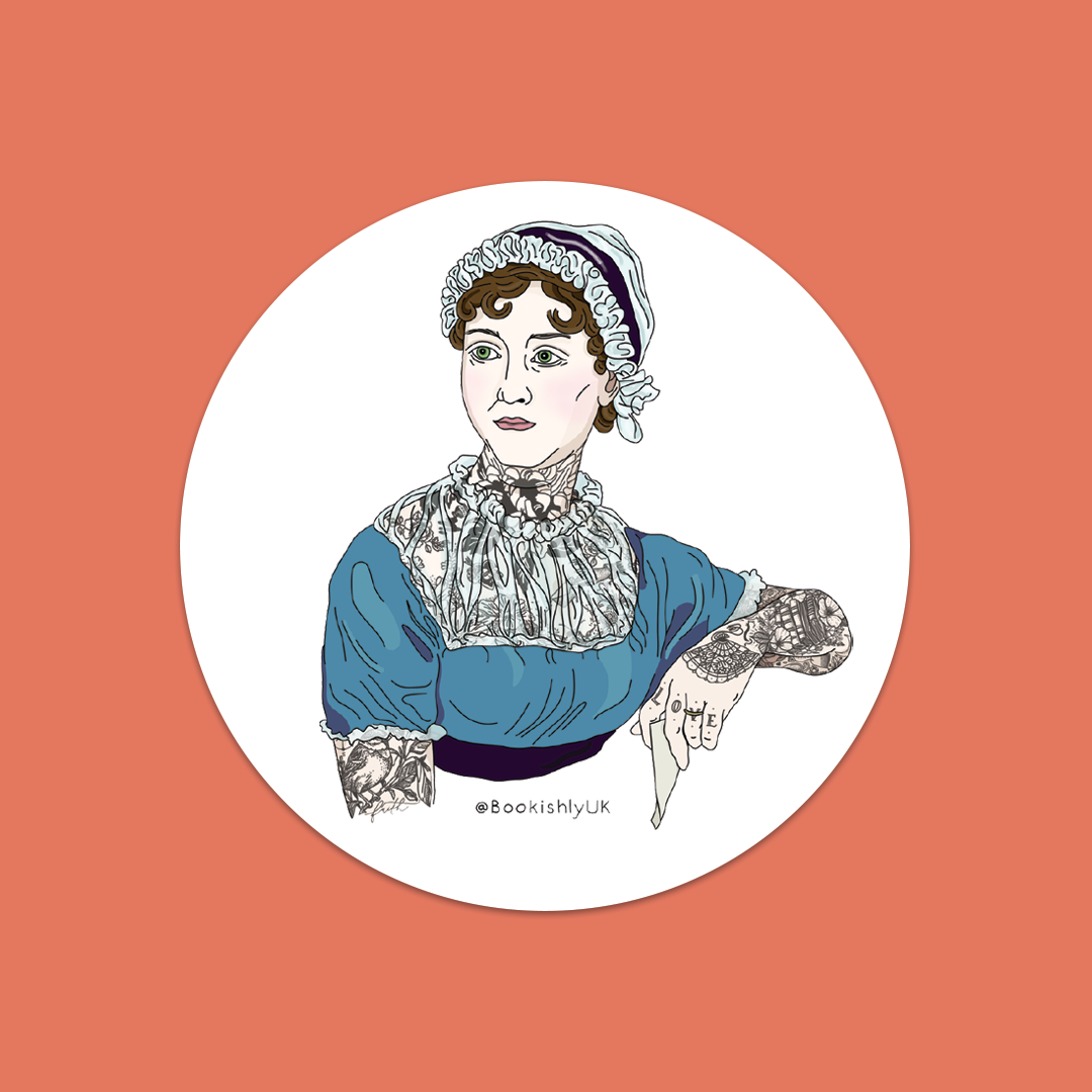 Jane Austen with Tattoos Vinyl Laptop Sticker — Bookishly