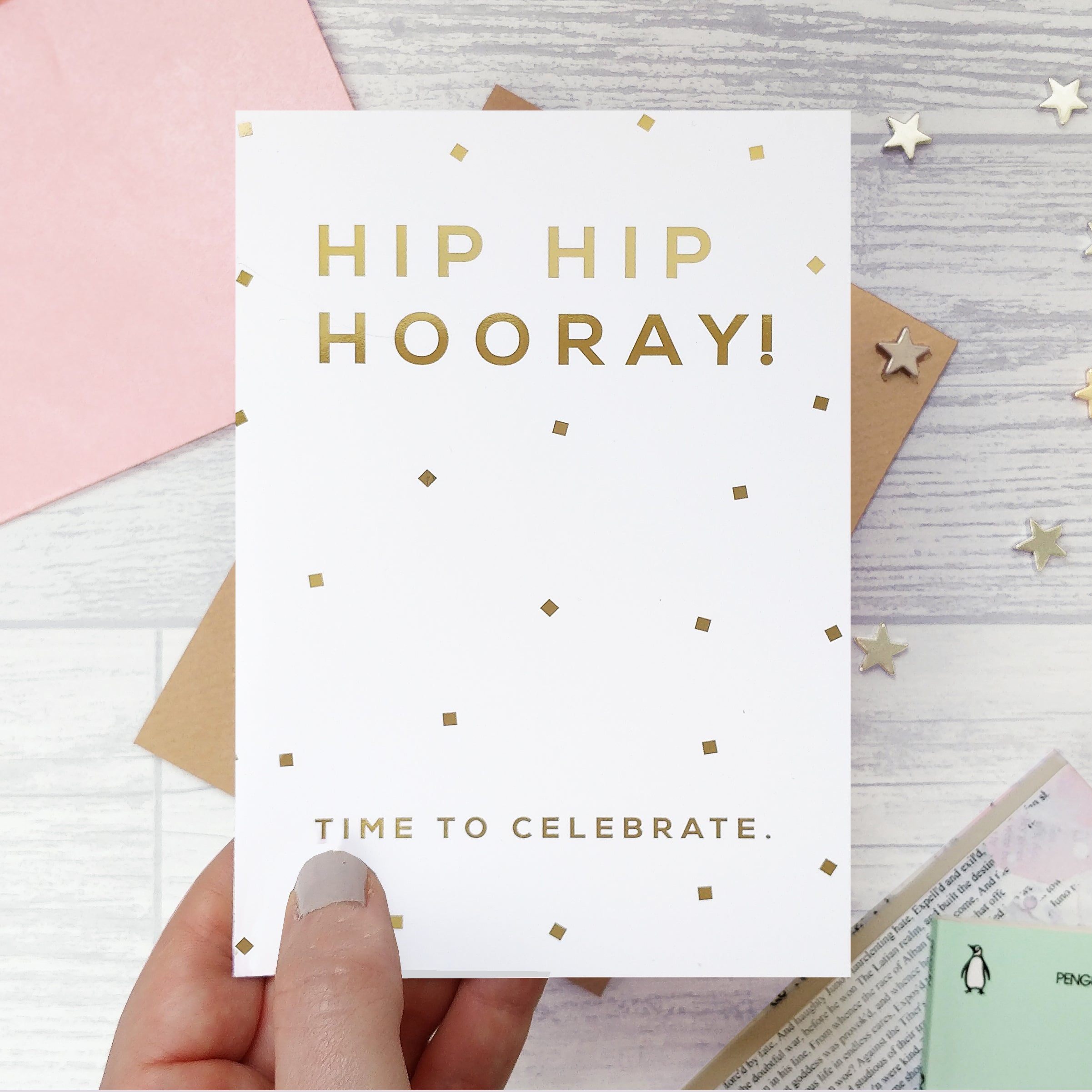 Gold Foil ‘Hip Hip Hooray’ Congratulations Card – Bookishly
