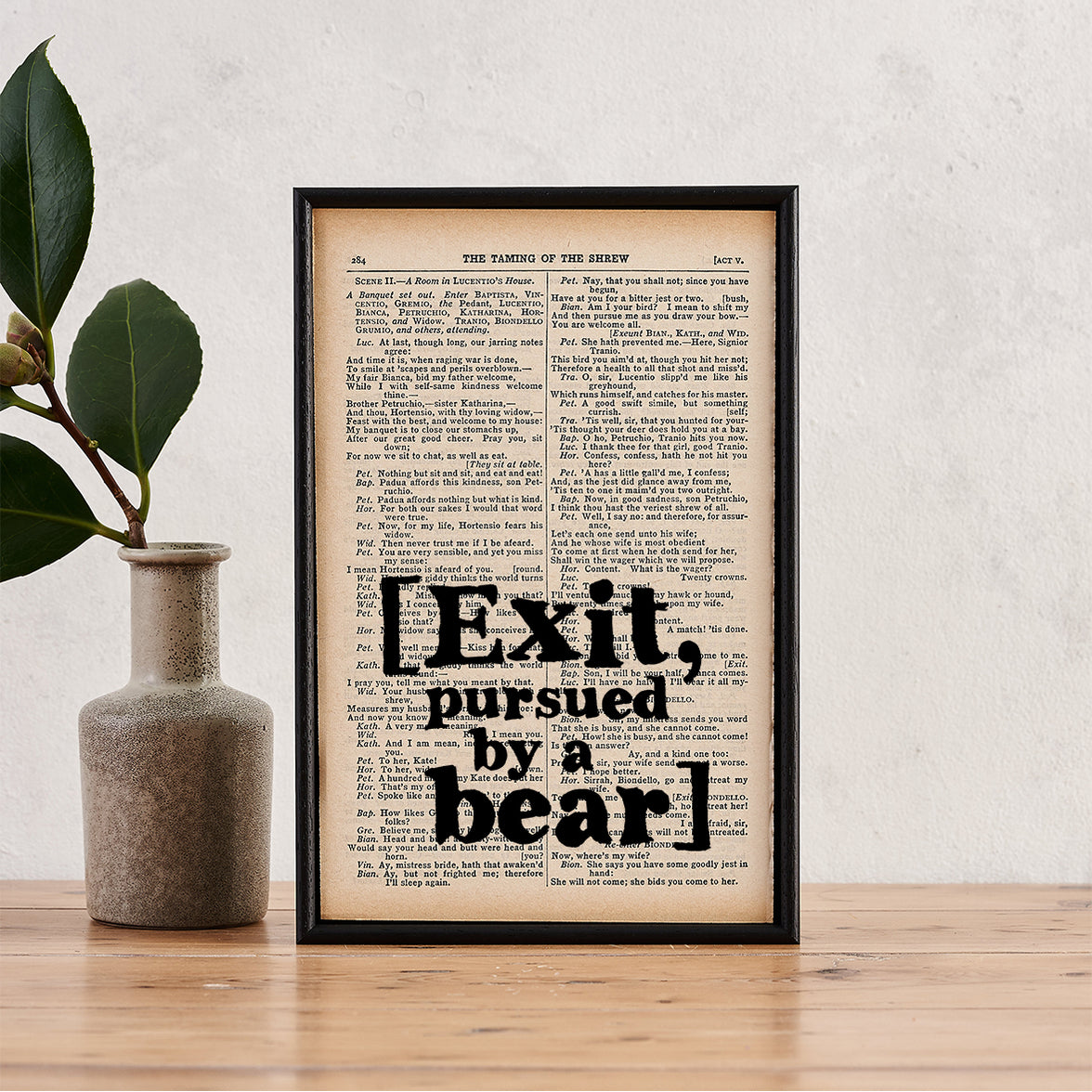 Framed Shakespeare "Exit, Pursued By A Bear" Funny Quote Print — Bookishly